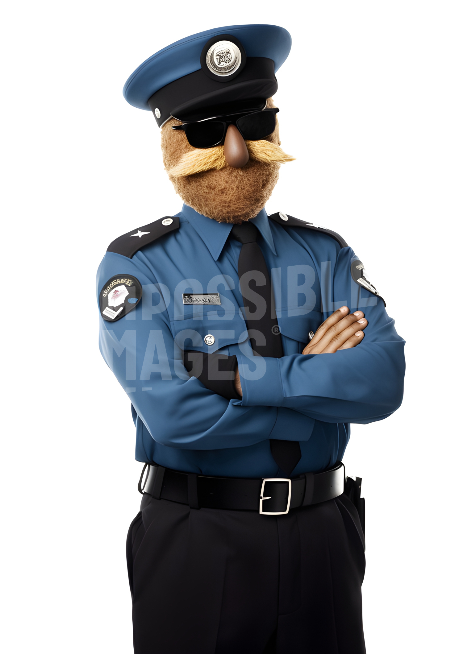 A man in a police uniform with a moustache on his face - Impossible ...