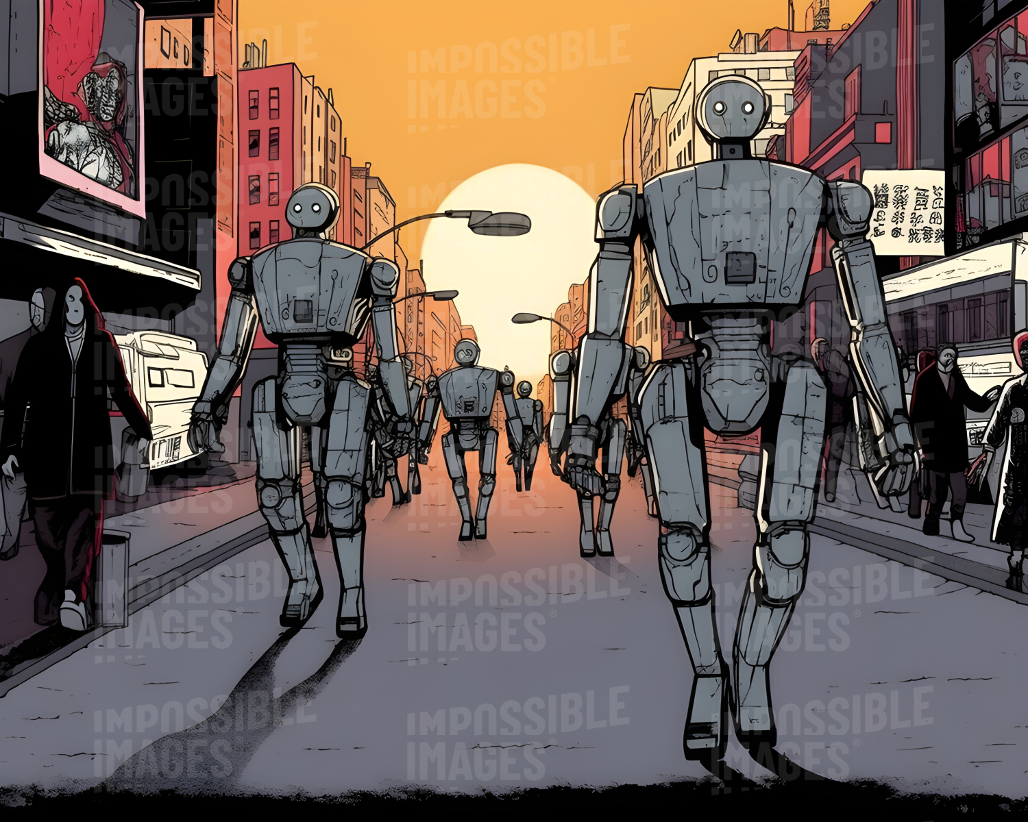 Cartoon robots taking over a city - Impossible Images - Unique stock ...