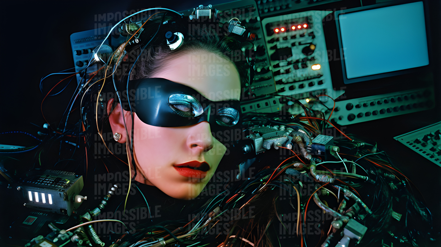 A woman wired-in to a computer - Impossible Images - Unique stock ...