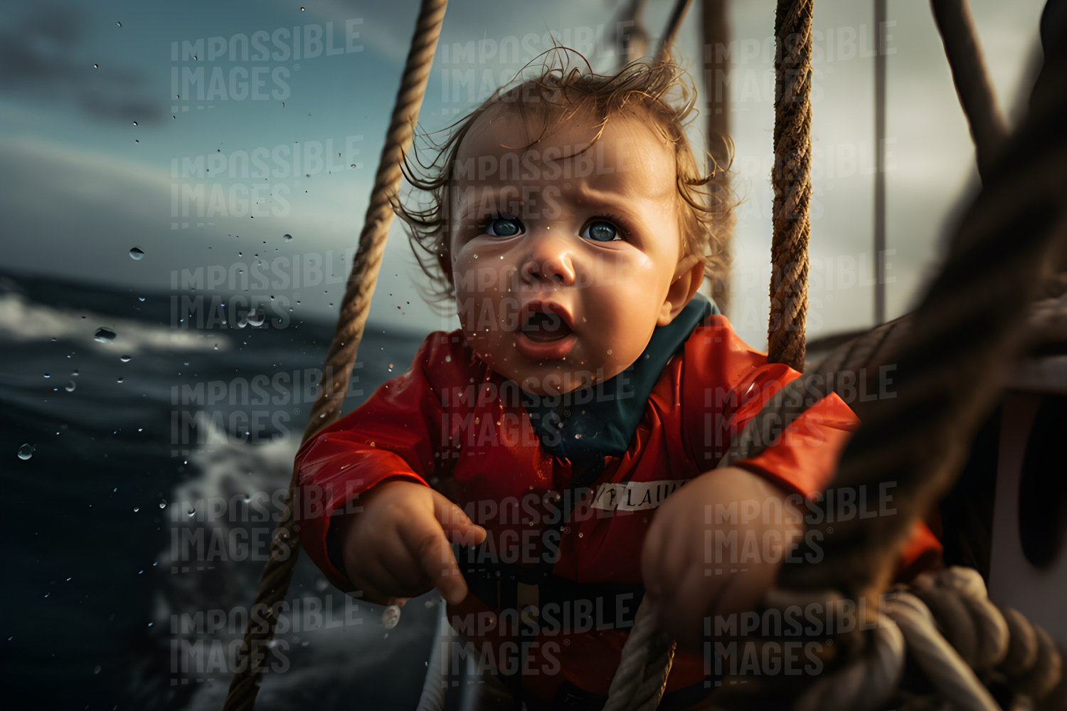 Toddler sailing a boat at sea - Impossible Images - Unique stock images ...