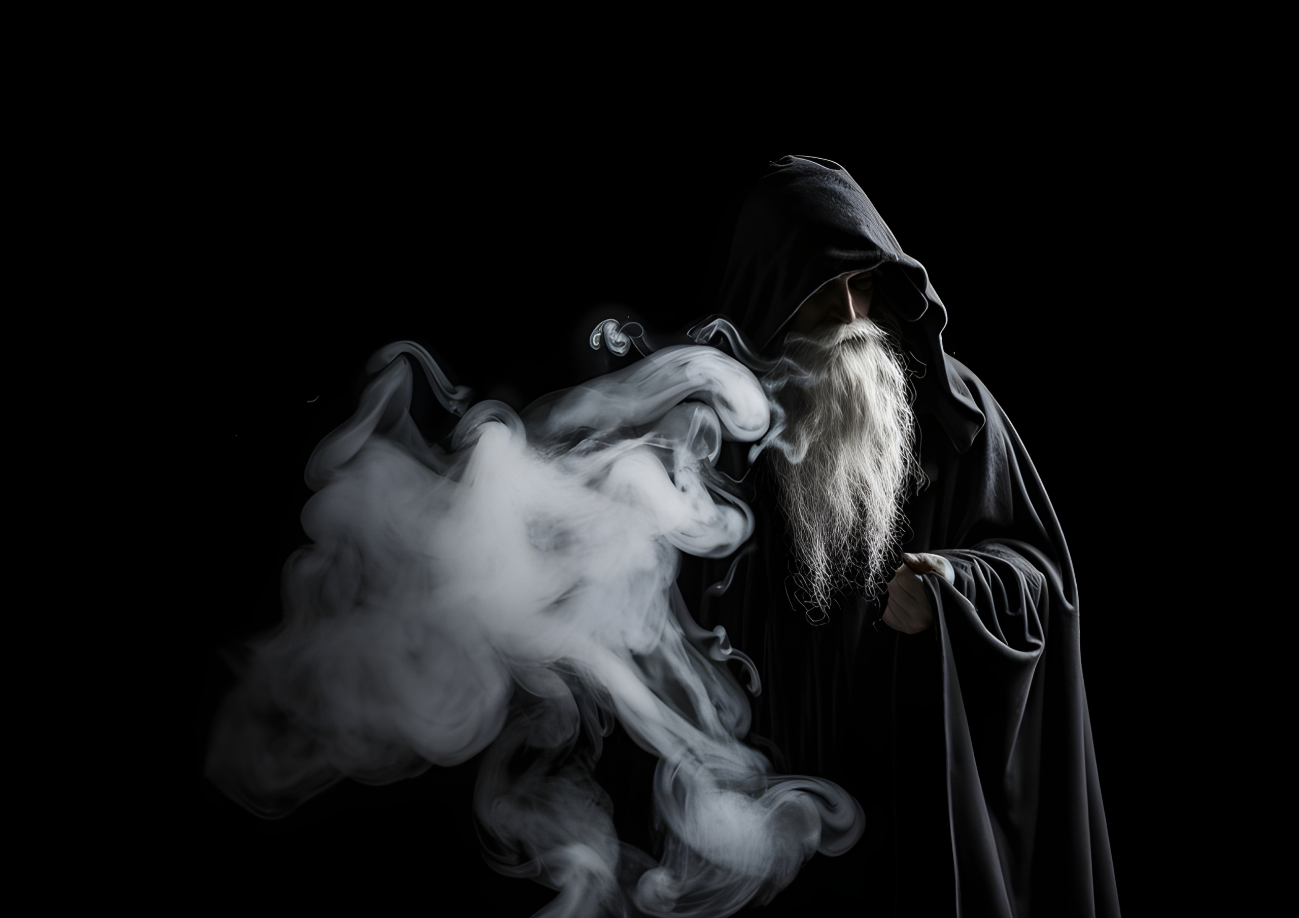 An old wizard counjuring with smoke - Impossible Images - Unique stock ...