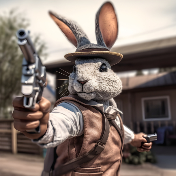 Rabbit dressed as a cowboy firing a revolver - Impossible Images ...