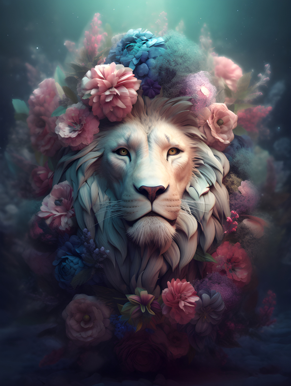 A majestic Lion surrounded by flowers - Impossible Images - Unique ...