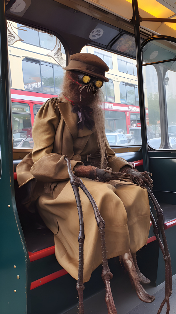 A strange spider man sitting on a bus - Impossible Images - Unique ...