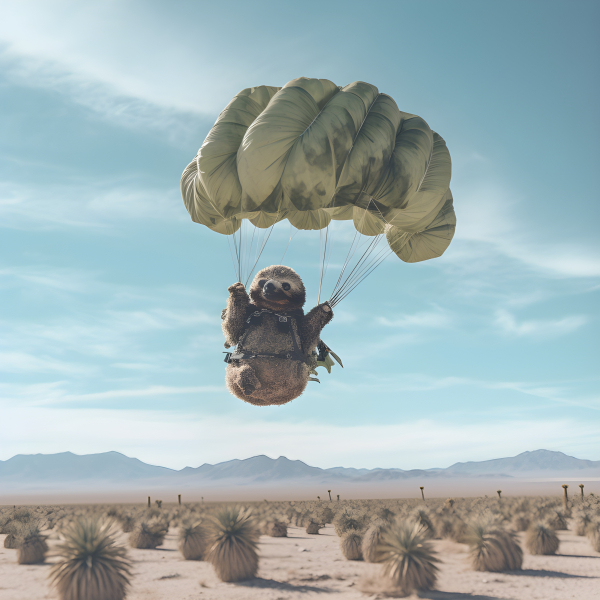 A sloth in the desert using a lettuce leaf parachute - Impossible ...