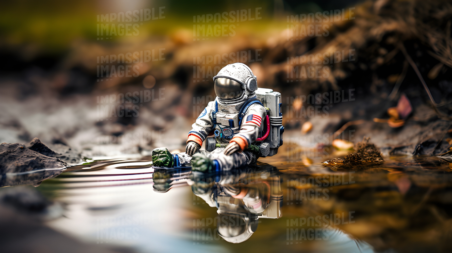 Mini spaceman sitting in a pool of water - Impossible Images - Unique ...