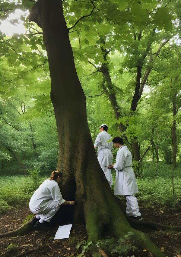 Doctors examining a tree in a forest - Impossible Images - Unique stock ...