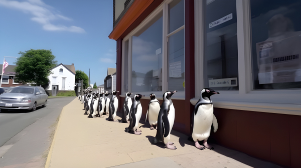 A group of penguins waiting for the ice cream van to open - Impossible ...
