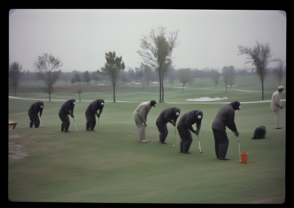 A group of chimp-like people playing golf - Impossible Images - Unique ...
