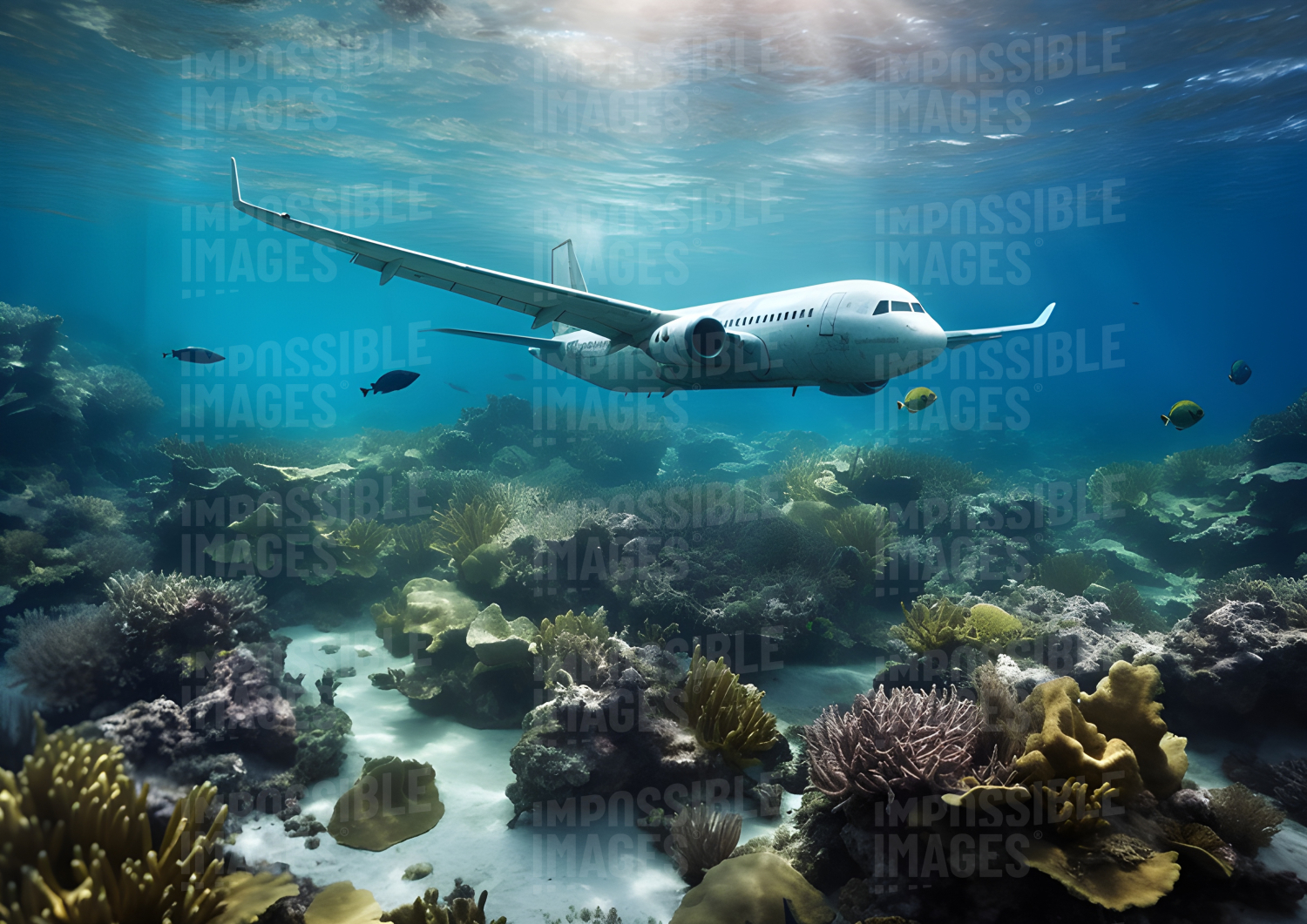 A jet plane flying underwater - Impossible Images - Unique stock images ...