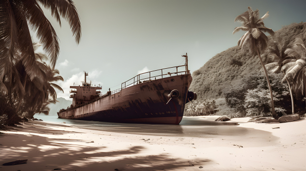 Rusty shipwreck on a perfect beach - Impossible Images - Unique stock ...