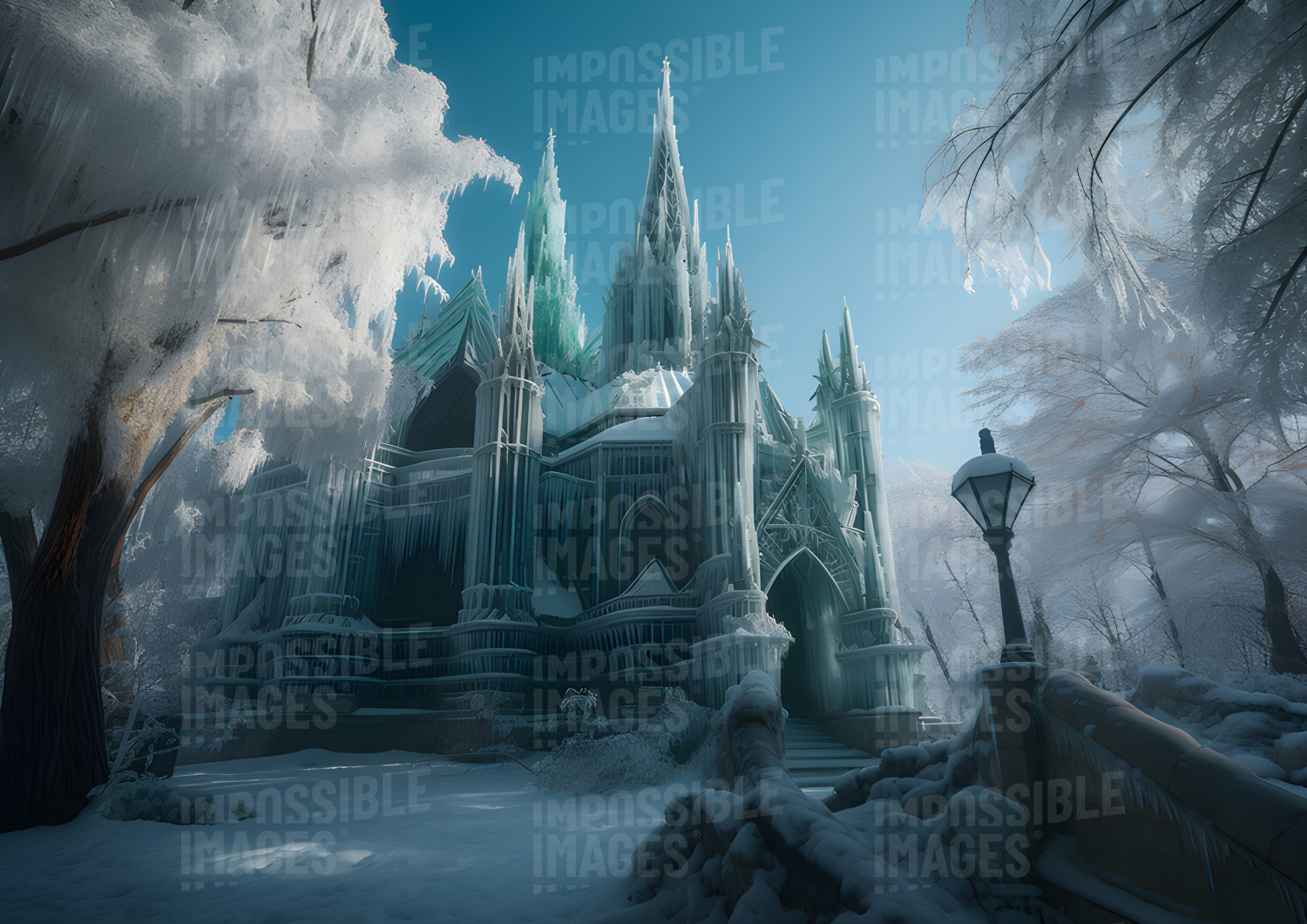 A gothic church made entirely of ice - Impossible Images - Unique stock ...