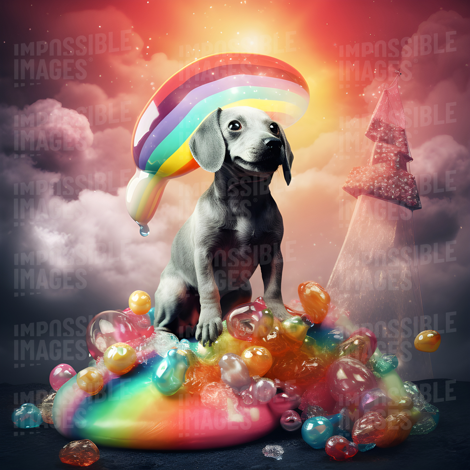 A dog on drugs in a rainbow environment - Impossible Images - Unique ...