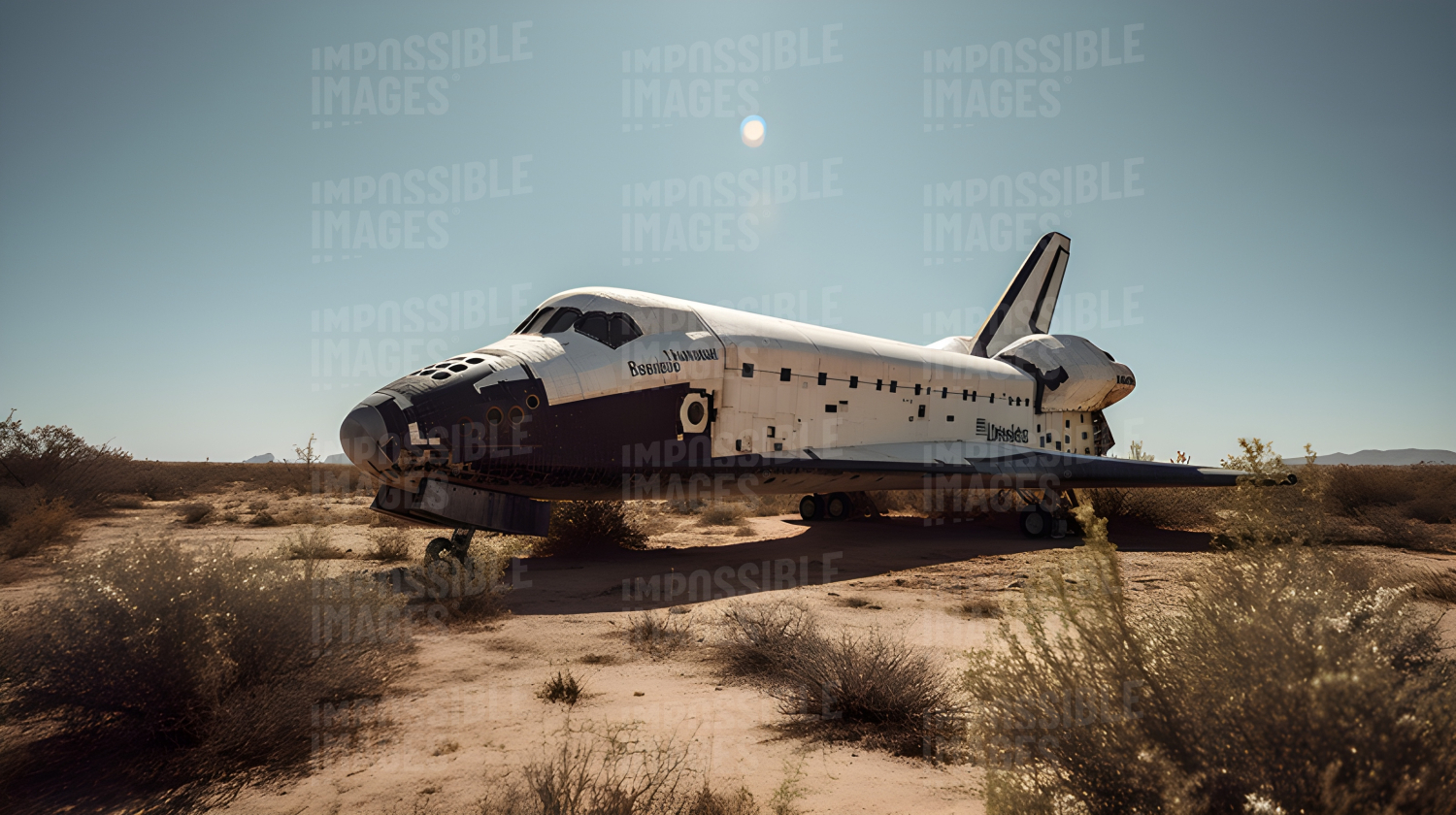 Abandoned space shuttle in the desert - Impossible Images - Unique stock images for commercial use.