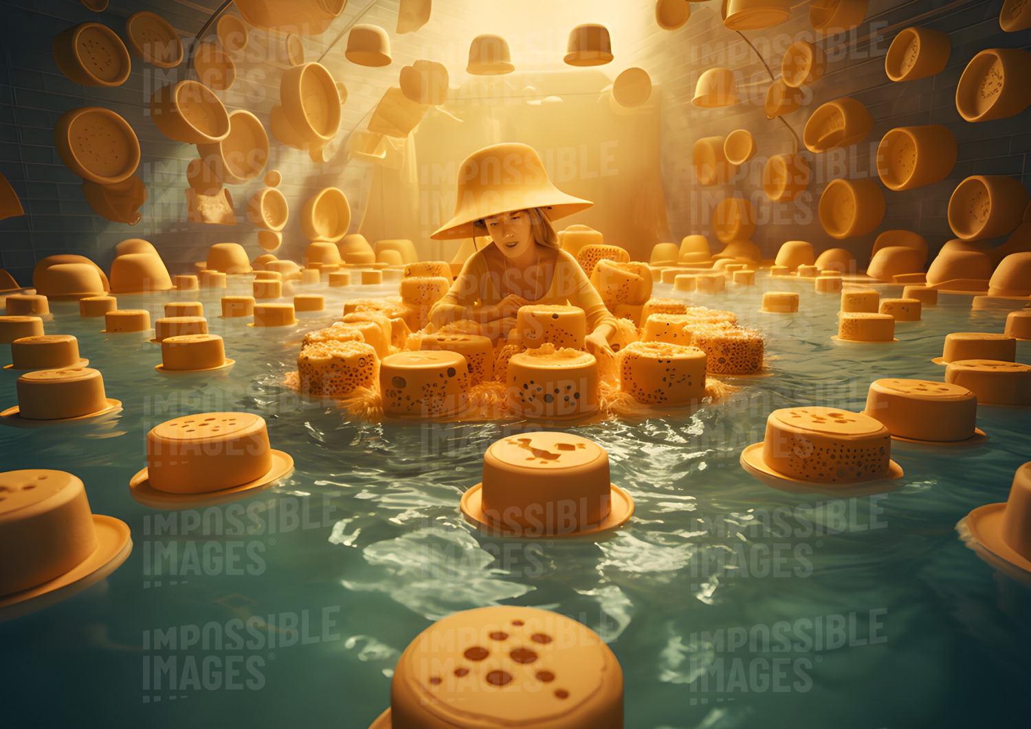 Floating cheeses in a pool - Impossible Images - Unique stock images ...