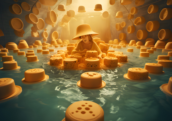 Floating cheeses in a pool - Impossible Images - Unique stock images ...