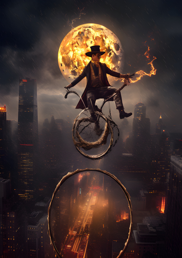 A devil-like character hovering above a city - Impossible Images ...