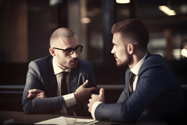 2 men talking at a desk - Impossible Images - Unique stock images for ...