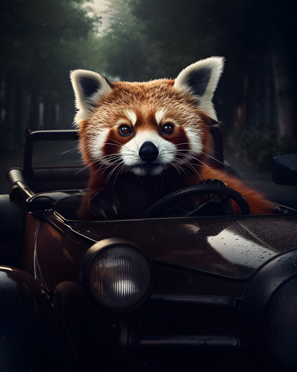 Red panda driving a car - Impossible Images - Unique stock images for ...