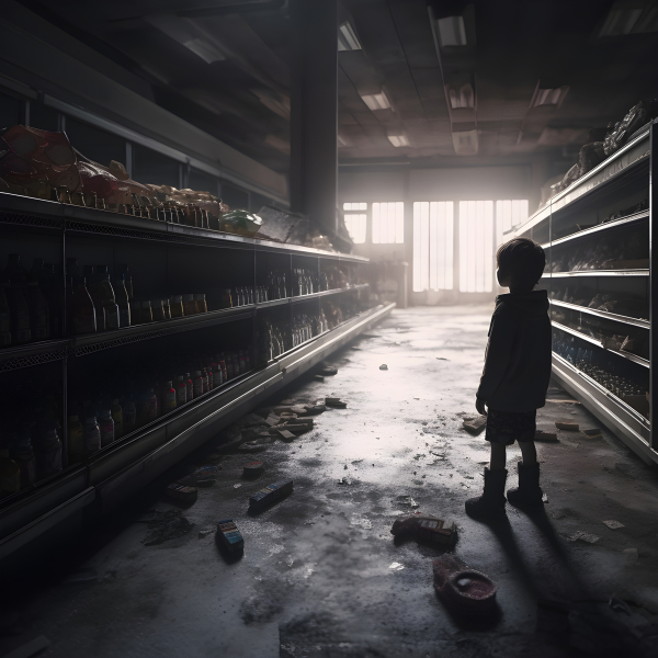 Lone child in post apocalyptic supermarket - Impossible Images - Unique ...