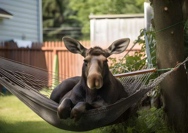 A Moose chilling out in a hammock in the back yard - Impossible Images ...