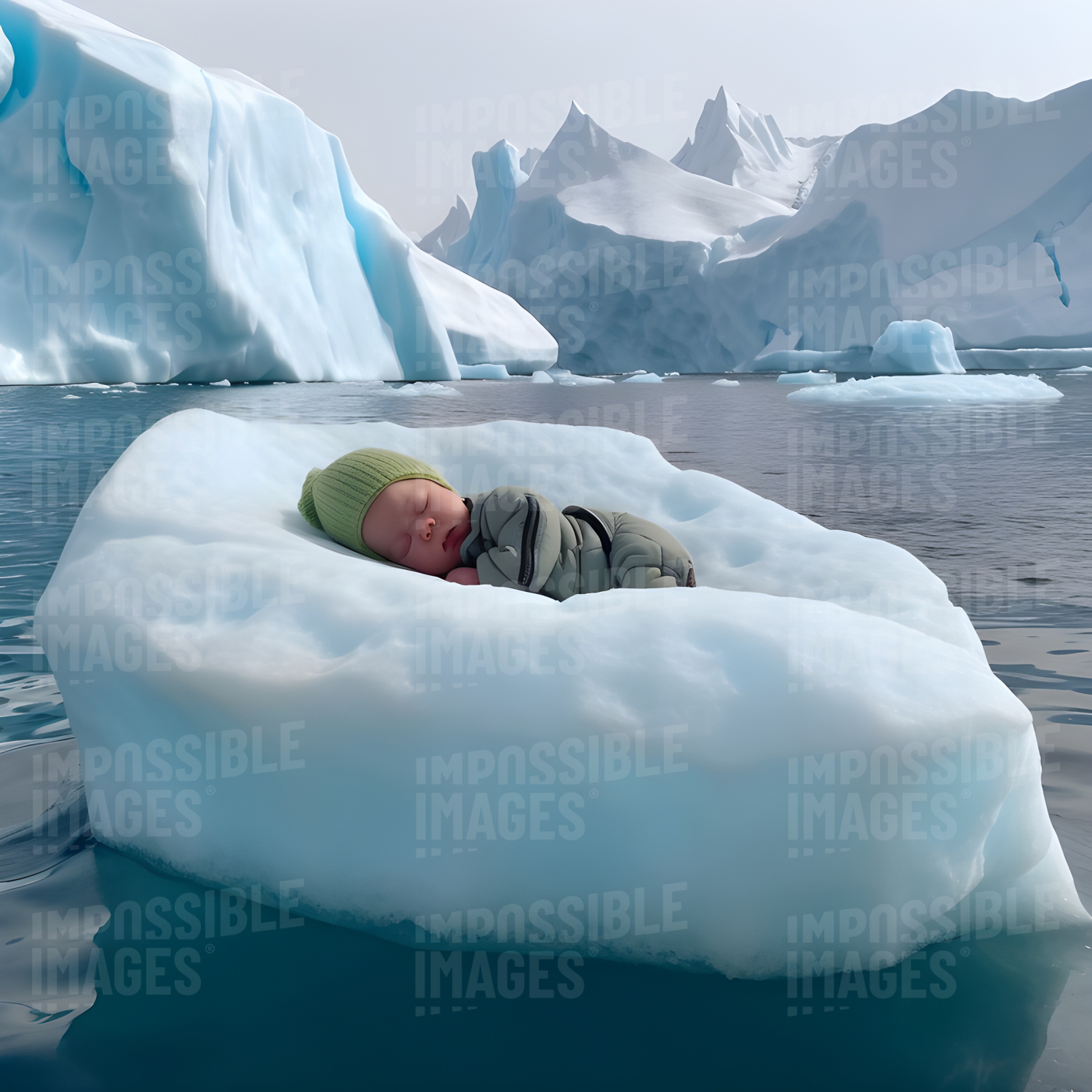 Baby asleep on a small iceberg - Impossible Images - Unique stock ...