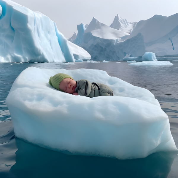 Baby asleep on a small iceberg - Impossible Images - Unique stock ...