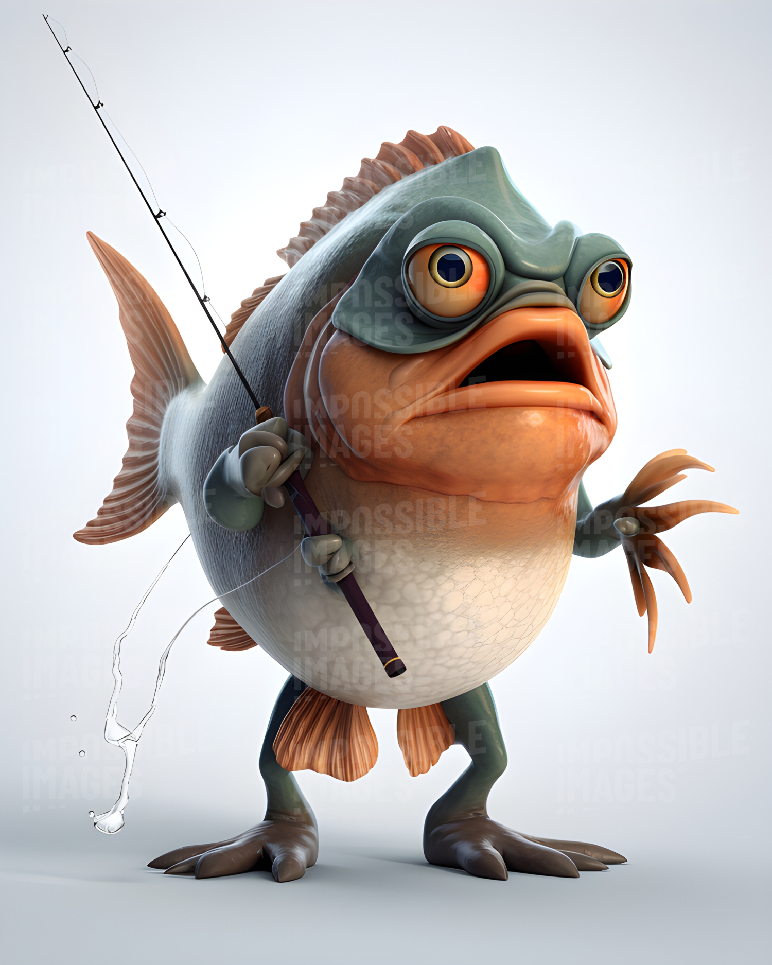 Anthropomorphic fish with a fishing rod - Impossible Images - Unique ...
