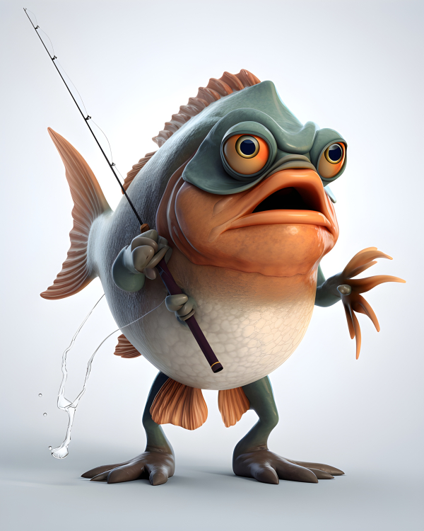 Anthropomorphic fish with a fishing rod - Impossible Images - Unique ...