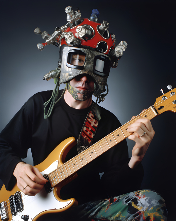 Guitarist with a strange helmet - Impossible Images - Unique stock ...
