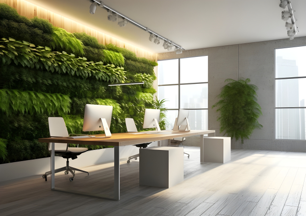 Green office interior with plant wall - Impossible Images - Unique ...