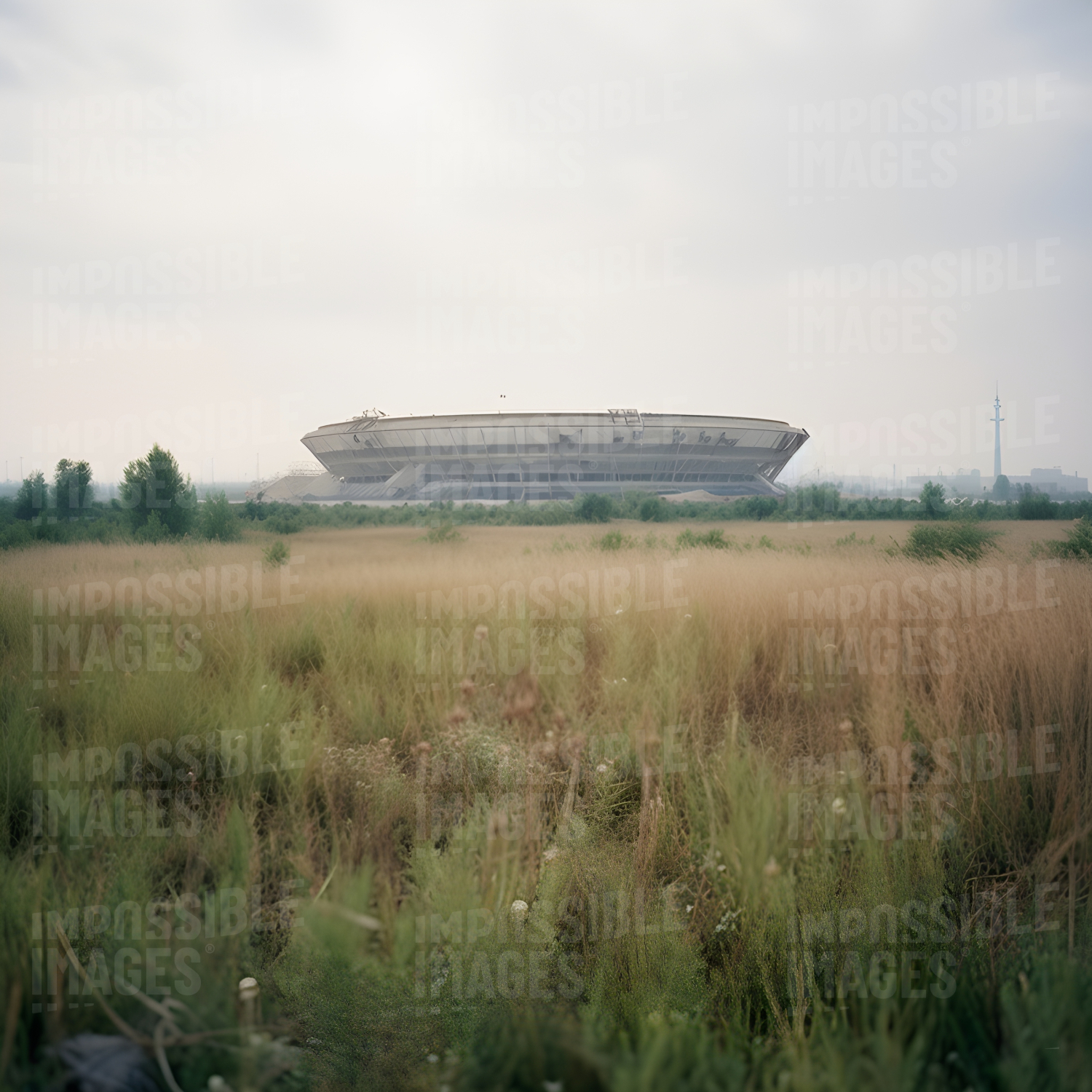 A distant photo of an sports stadium in the wilderness - Impossible ...