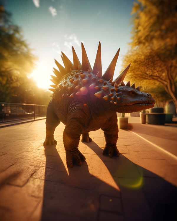 Dinosaur walking out of a park - Impossible Images - Unique stock ...