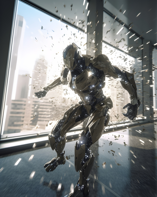 Cyborg running into a skyscraper - Impossible Images - Unique stock ...