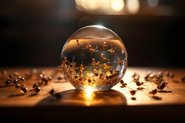 Ants stuck in a sphere of water - Impossible Images - Unique stock ...