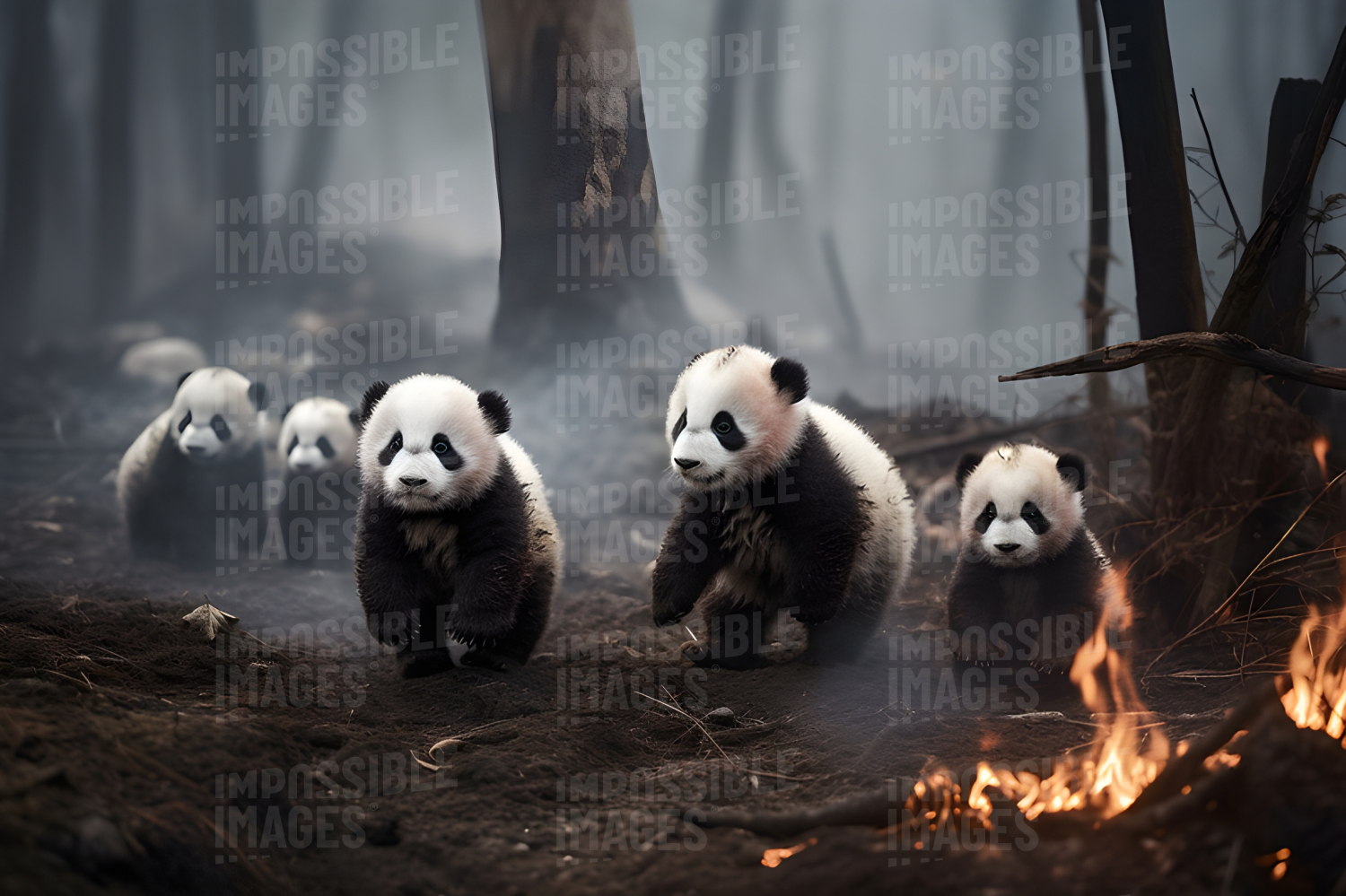 Baby pandas escaping their aflame habitat - Impossible Images - Unique ...