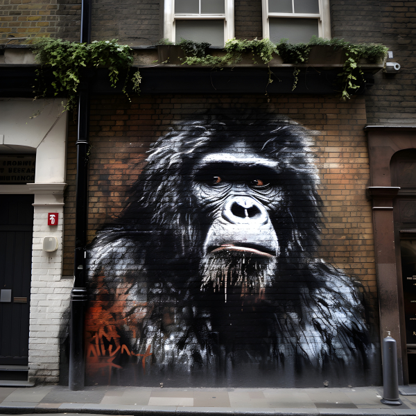 Graffiti art of a monkey on the side of a London wall - Impossible ...