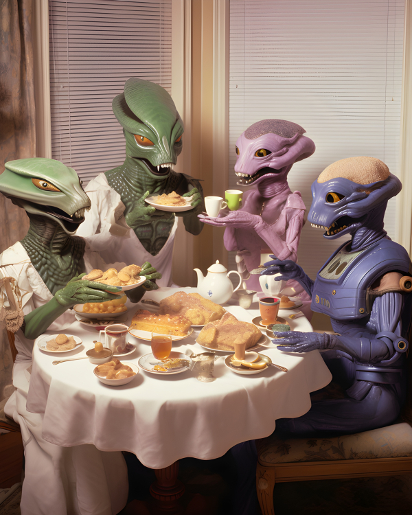 Aliens trying an afternoon tea - Impossible Images - Unique stock ...