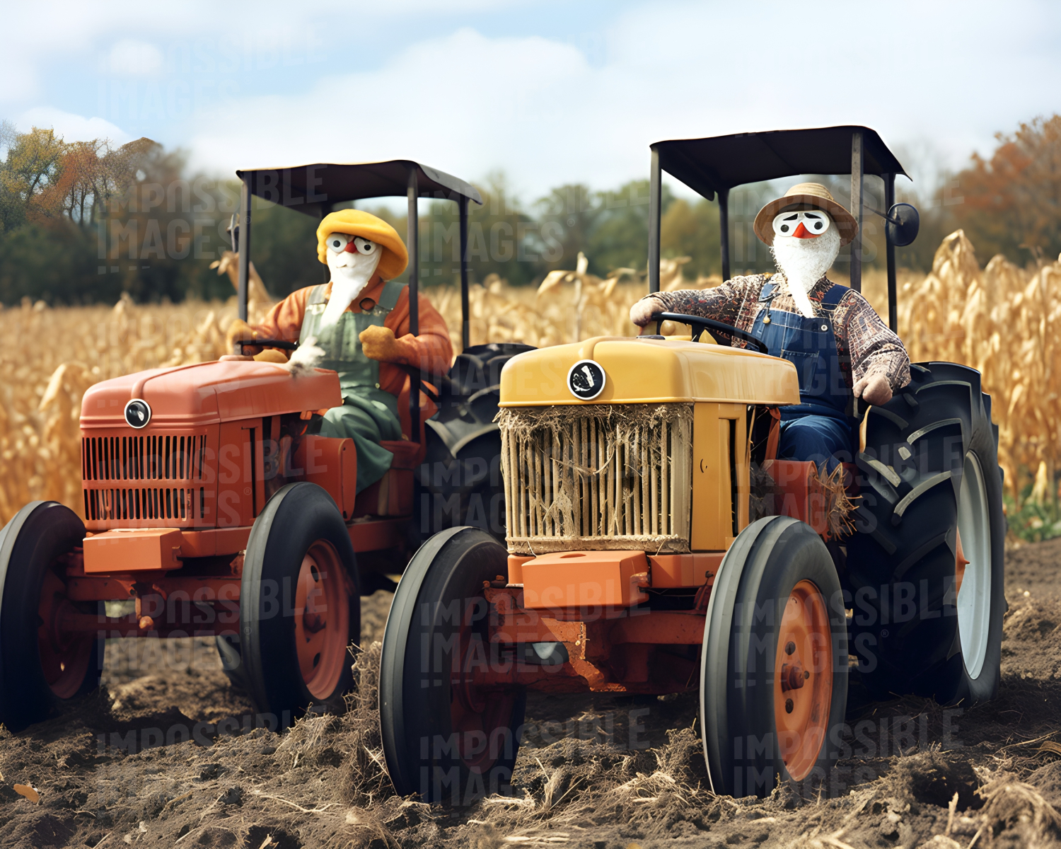 Scarecrows driving tractors - Impossible Images - Unique stock images ...