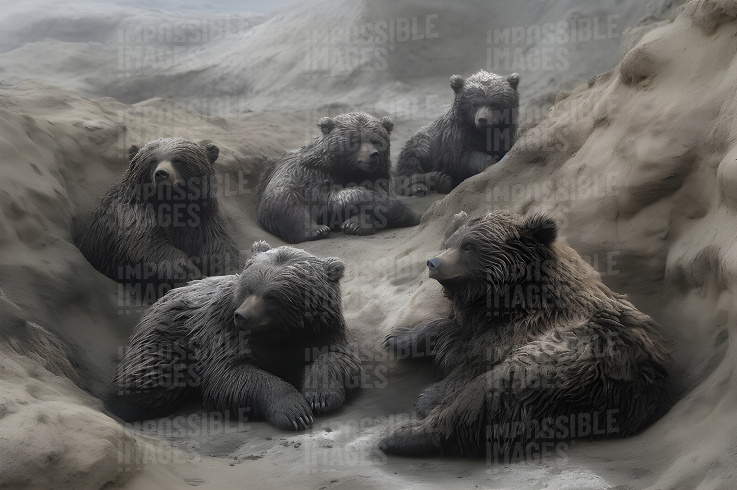 Bears hibernating in volcanic ash - Impossible Images - Unique stock ...