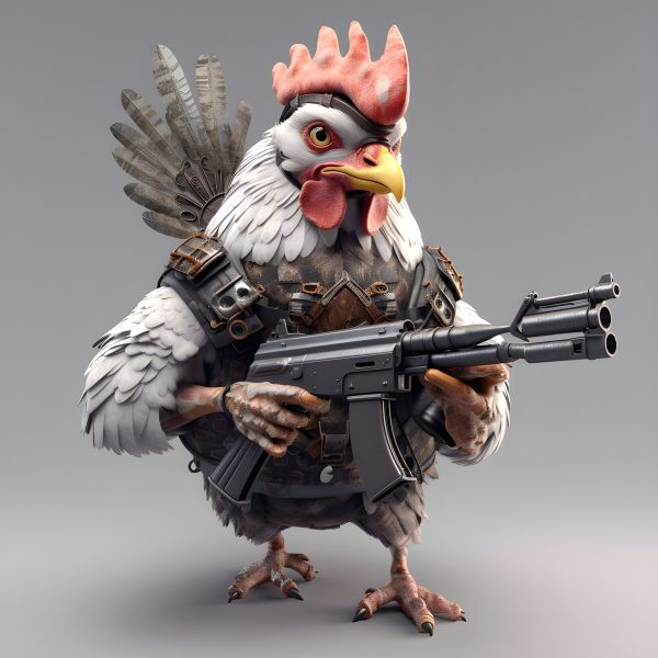 Chicken character with a machine gun - Impossible Images - Unique stock ...
