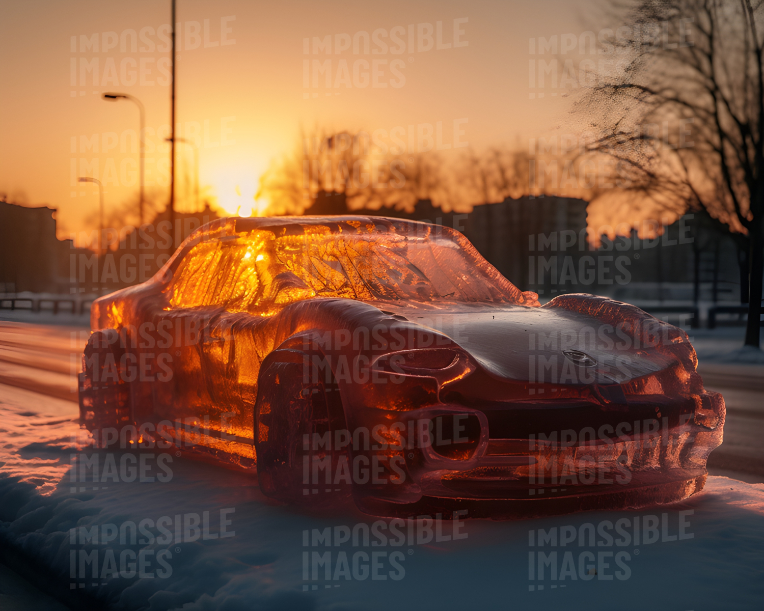 Melting sports car ice sculpture - Impossible Images - Unique stock ...