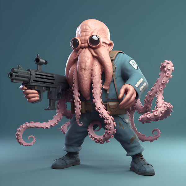 Octopus character with a machine gun - Impossible Images - Unique stock ...