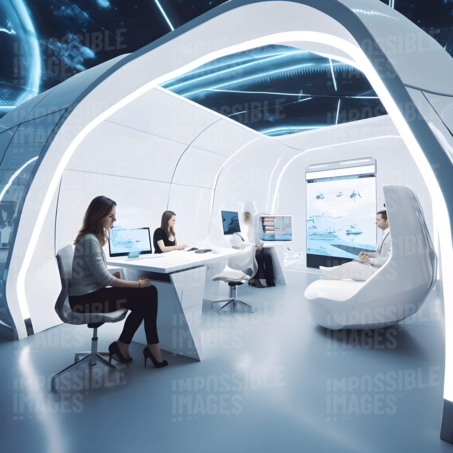 Futuristic office pod with people working - Impossible Images - Unique ...