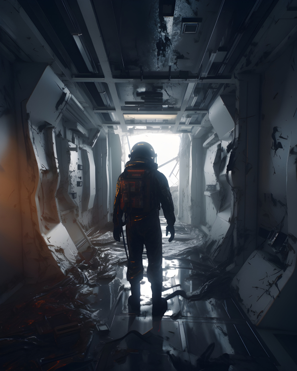 An astronaut explores an abandoned spaceship - Impossible Images ...