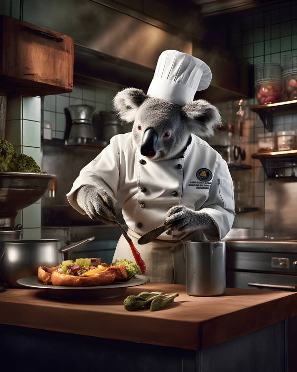 Chef Koala cooking for a 5 star restaurant - Impossible Images - Unique ...