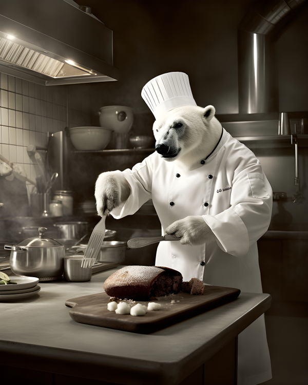Polar bear chef cooking for his customers - Impossible Images - Unique ...