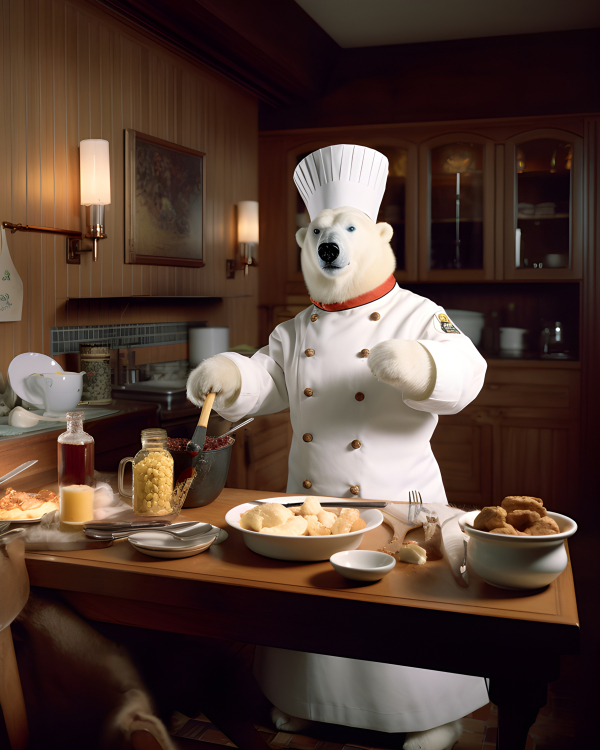 Polar bear chef cooking at home - Impossible Images - Unique stock ...