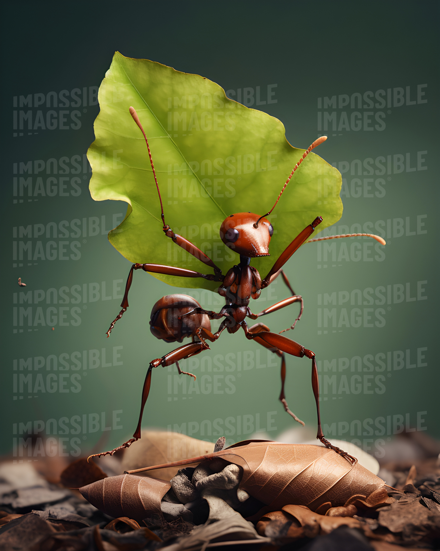 An ant lifting a huge leaf - Impossible Images - Unique stock images ...