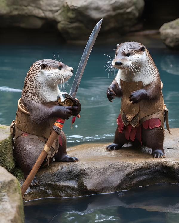 Two samurai otters in a duel - Impossible Images - Unique stock images ...